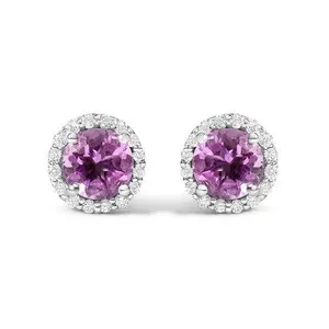 HAUS OF BRILLIANCE 10k Gold Gemstone And Diamond Halo Stud Earrings - White | Purple Amethyst